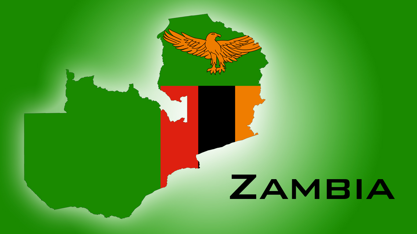 The Map of Zambia and the national colors and symbol of its flag ...