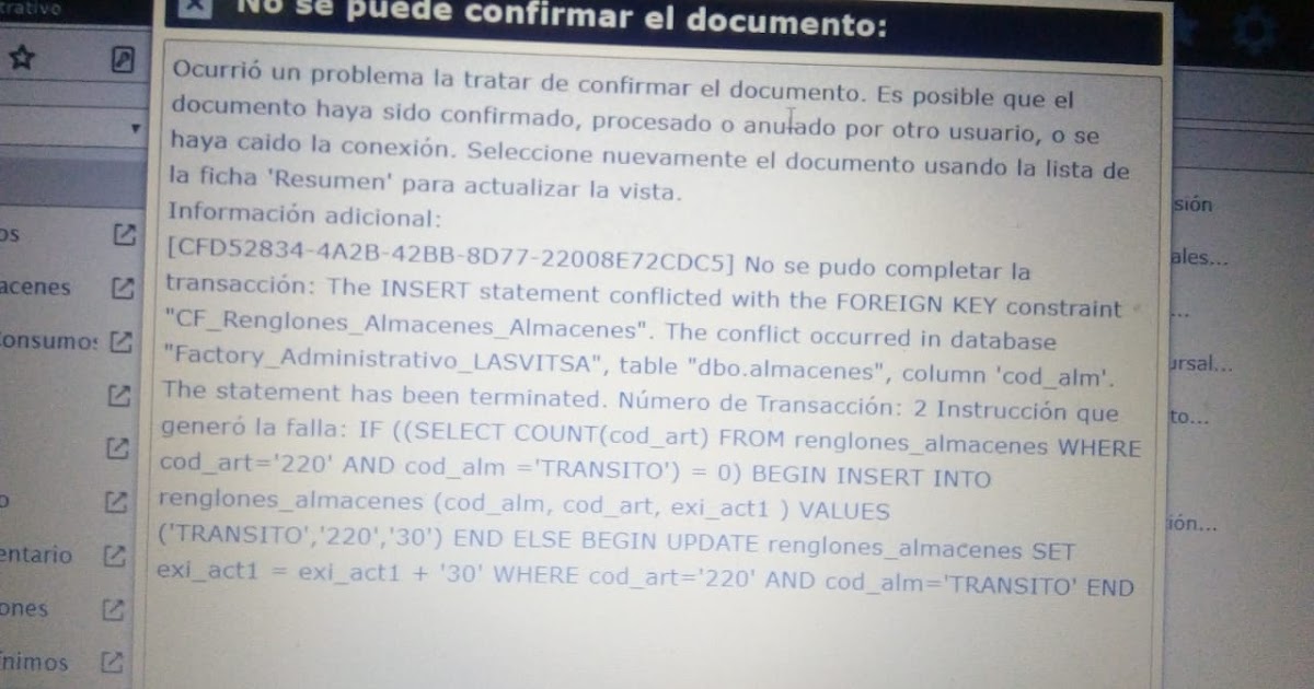 Error al Tratar de Confirmar un Traslado entre Almacenes en eFactory ERP