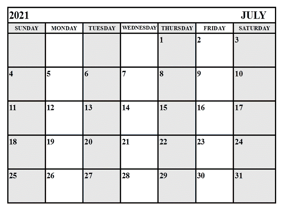 July 2021 Calendar Template