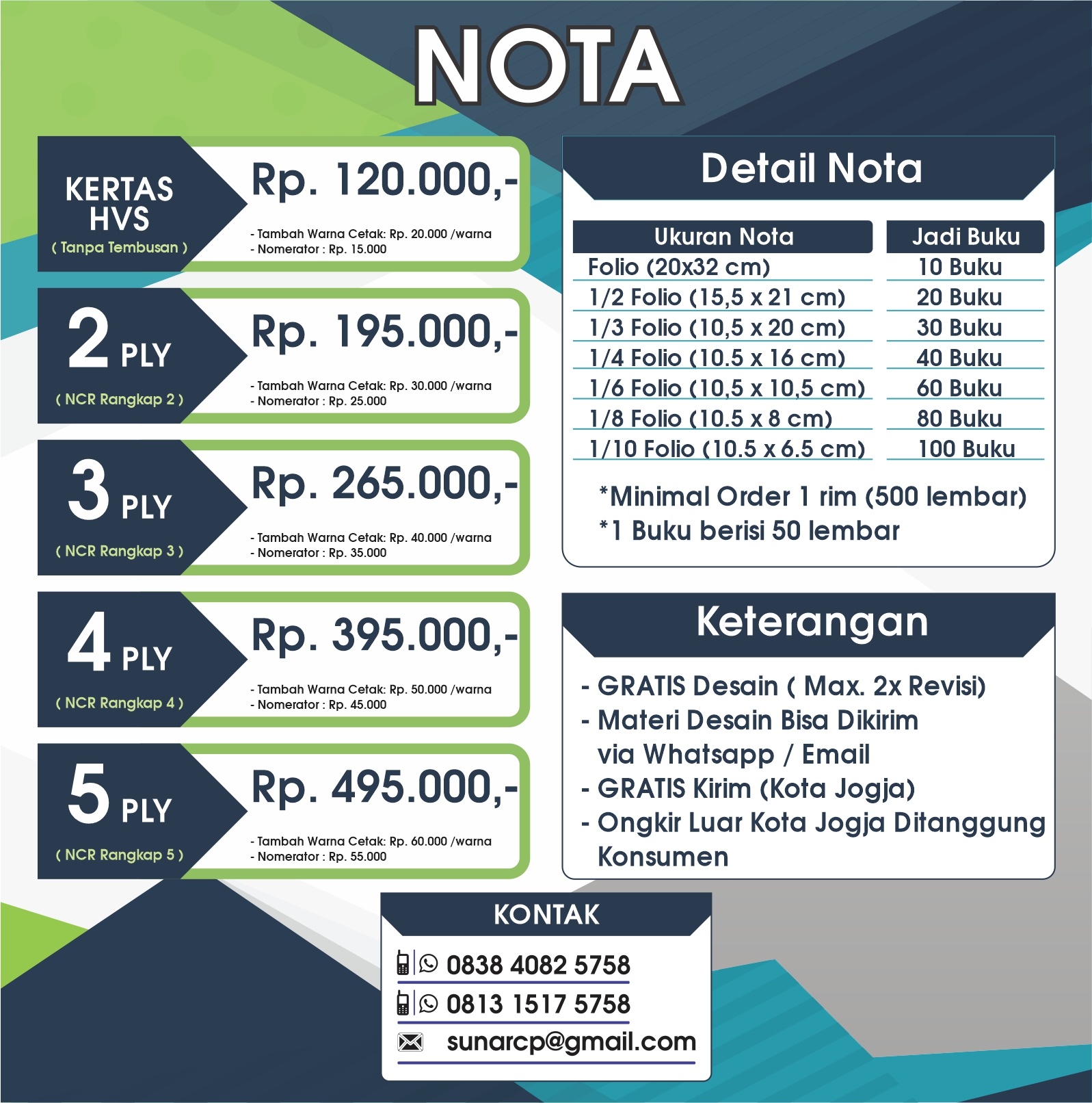 Harga Cetak Nota Online - Id Card - Mug - Nota - Payung - Pin - Kaos ...