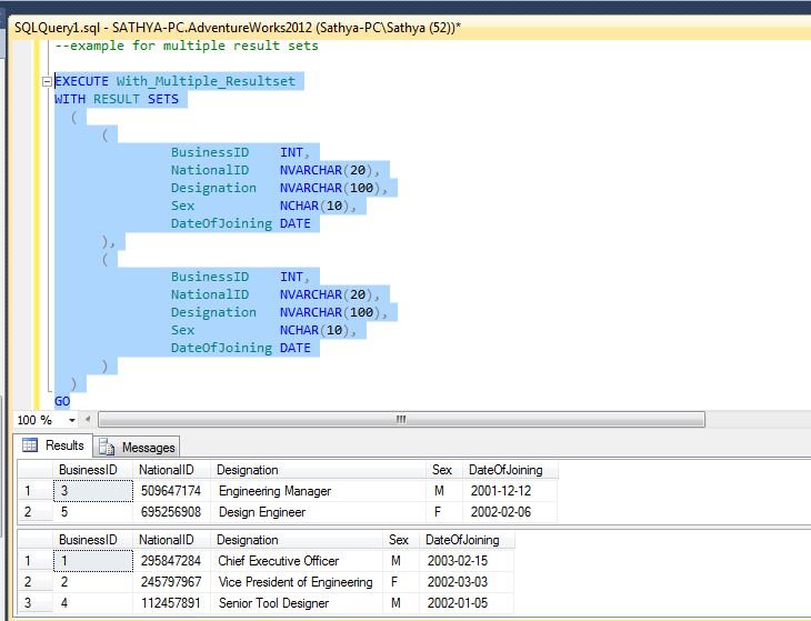 All about SQLServer: SQL Server 2012 - WITH RESULT SETS
