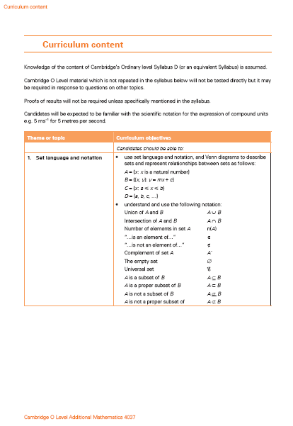 Muhammad Ali Khan[OFFICIAL]: COMPLETE SYLLABUS & ASSESSMENT OF ADDITIONAL MATHEMATICS (4037)