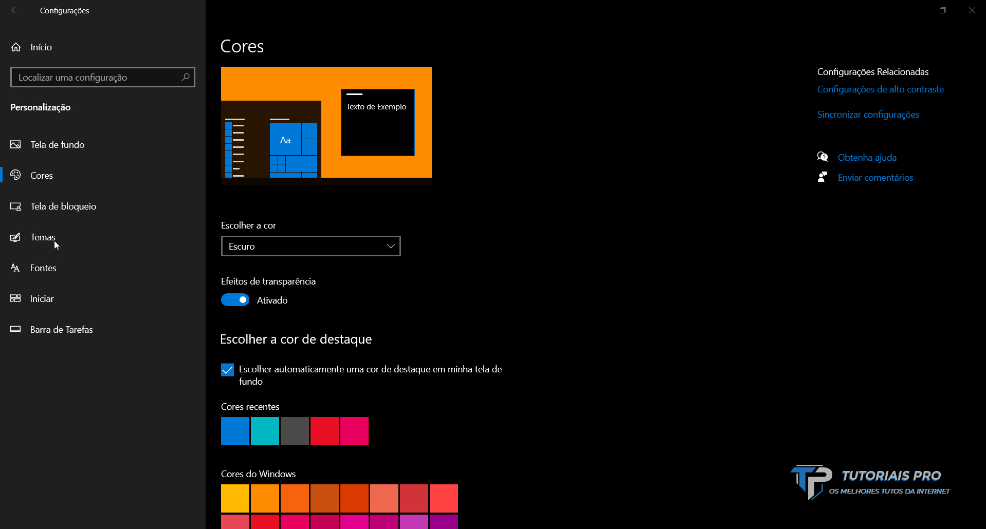 Ativando o modo escuro no Windows 10