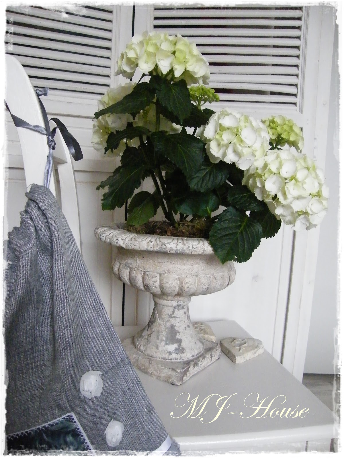 Stoere Hoogglans Witte Schaal Gevuld Met Hortensia S Hout En - Bloemen