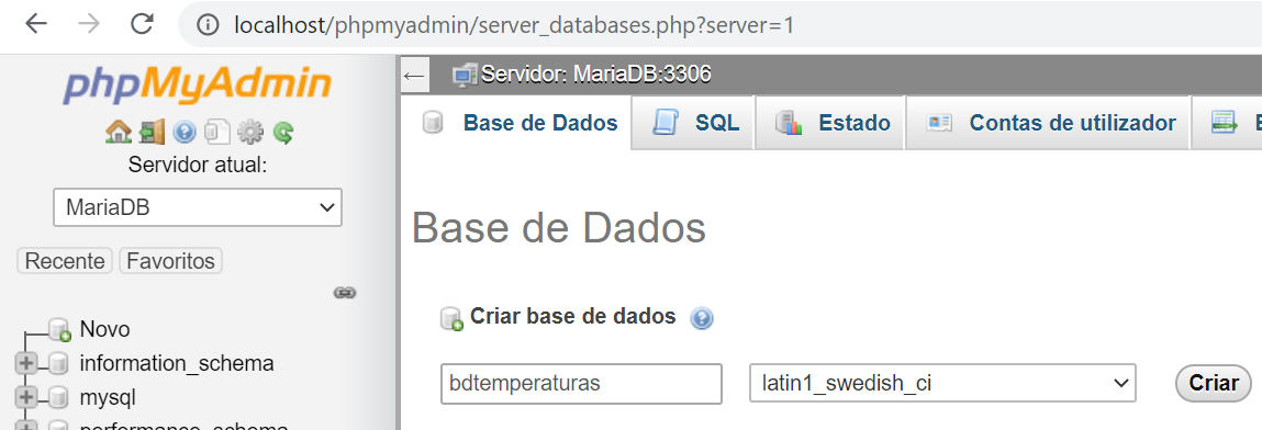 Figura 2: Criação do banco de dados.