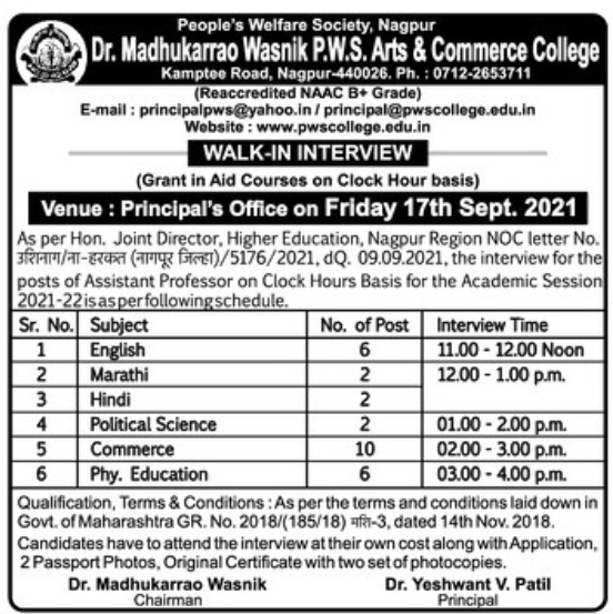 Dr. Madhukarro Wasnik P.W.S. Arts & Commerce College, Nagpur ...