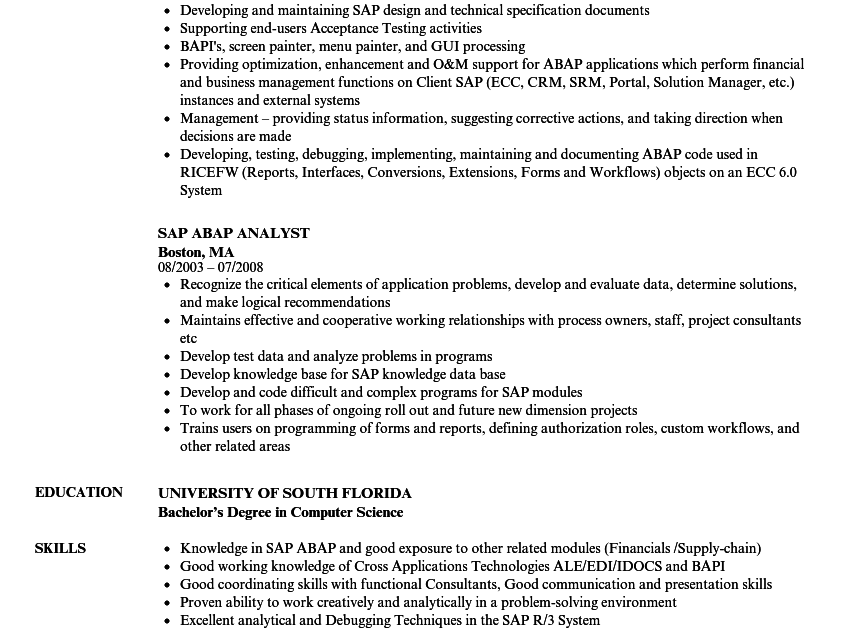 Sap Abap Sample Resume ~ Resume Letter