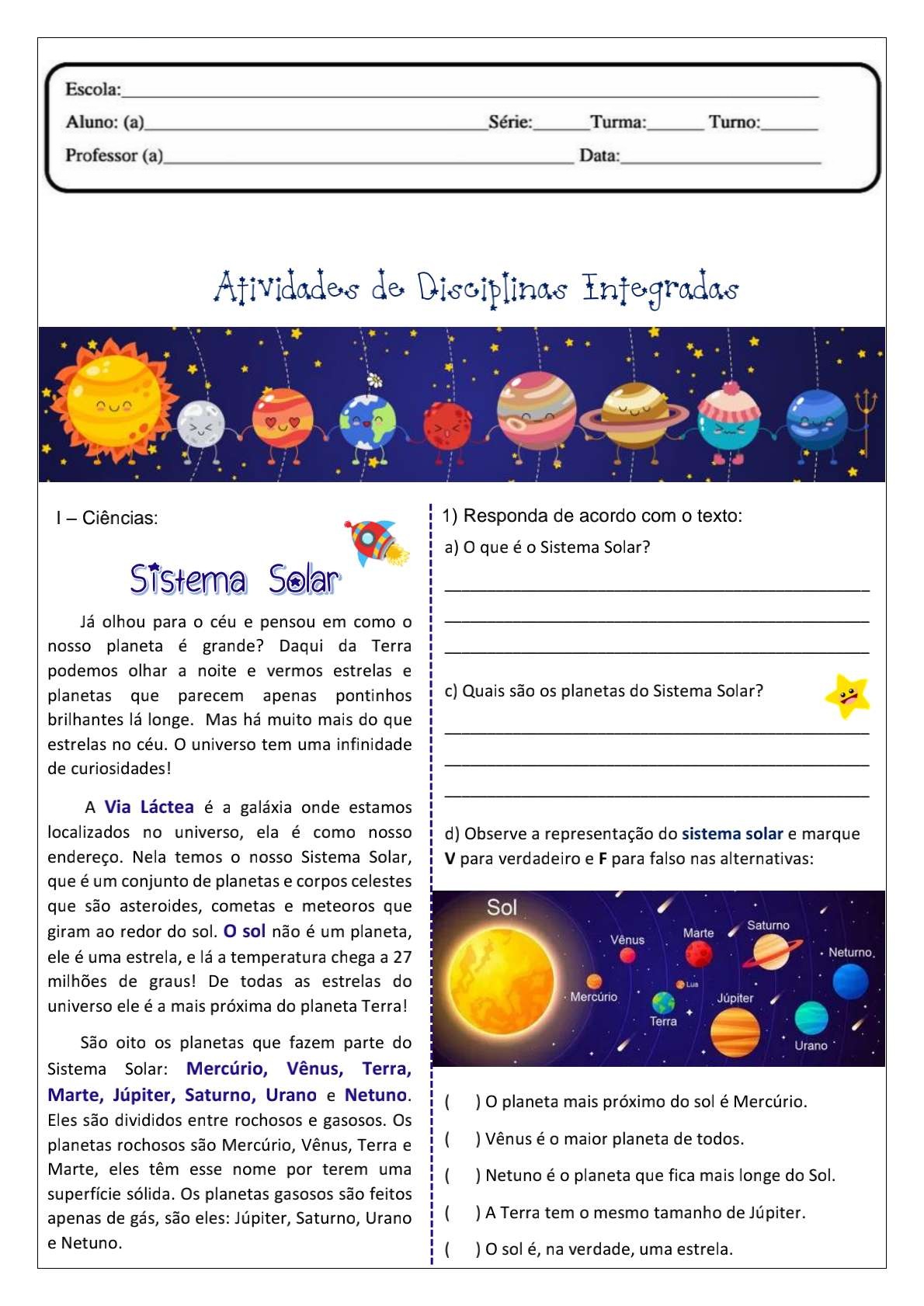 Atividades Sobre Os Planetas Do Sistema Solar 5 Ano - FDPLEARN