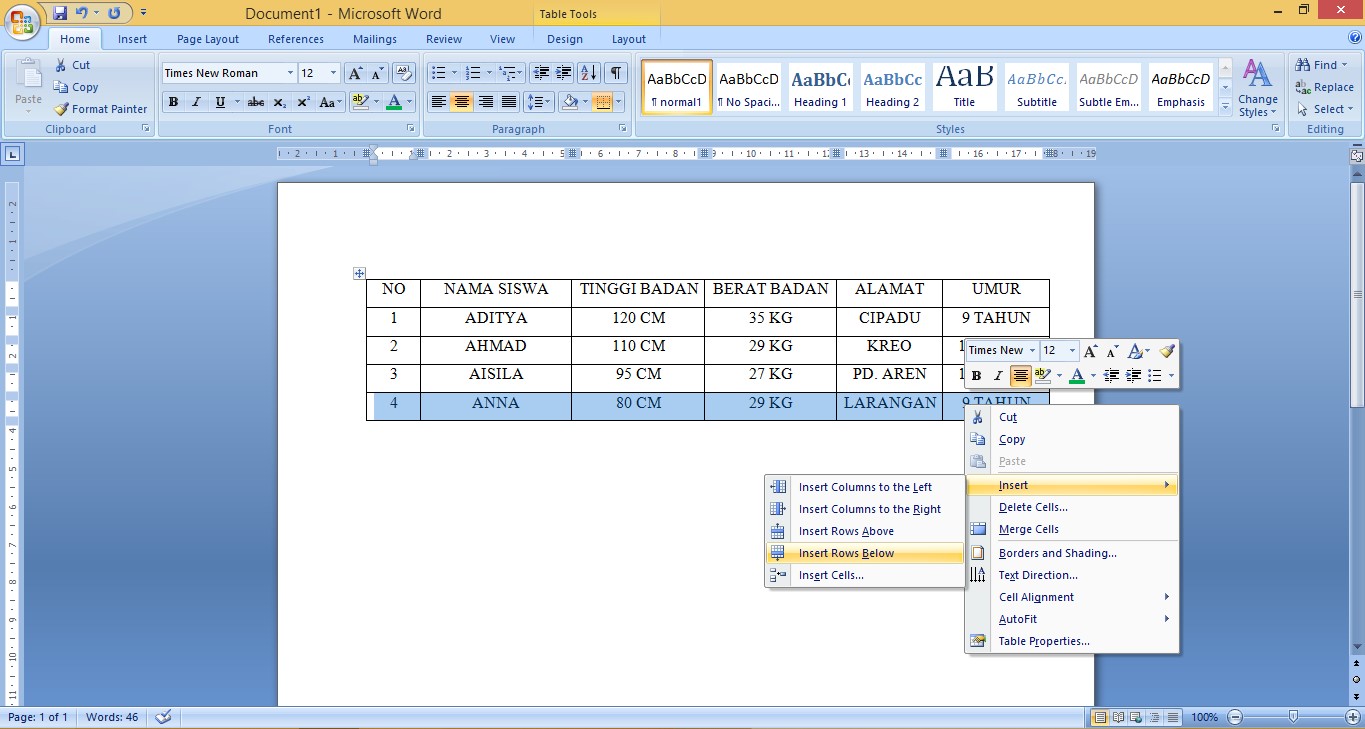 CATATAN ANAK SEKOLAH: CARA MEMBUAT TABEL DI MICROSOFT WORD.