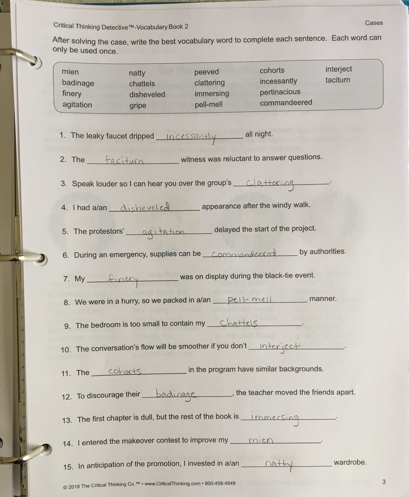 School Days: The Critical Thinking Co. - Vocabulary Book 2 - A Crew Review