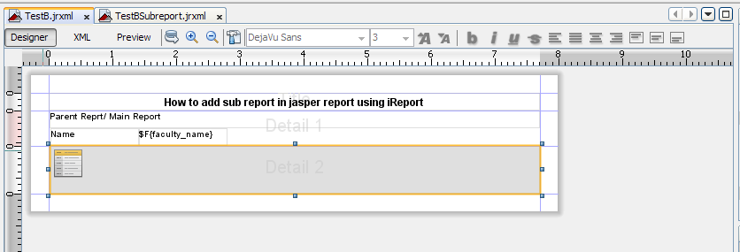 How to add subreport in jasper report using iReport