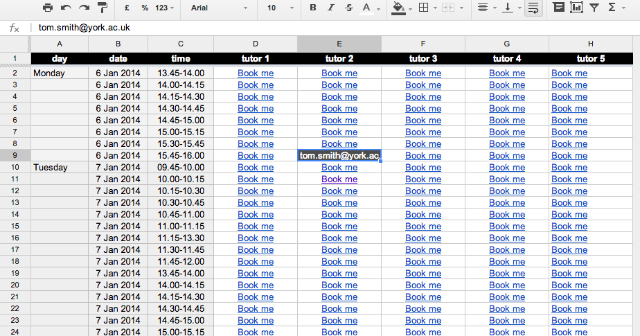 A Simple Example Booking Project in Google Spreadsheets