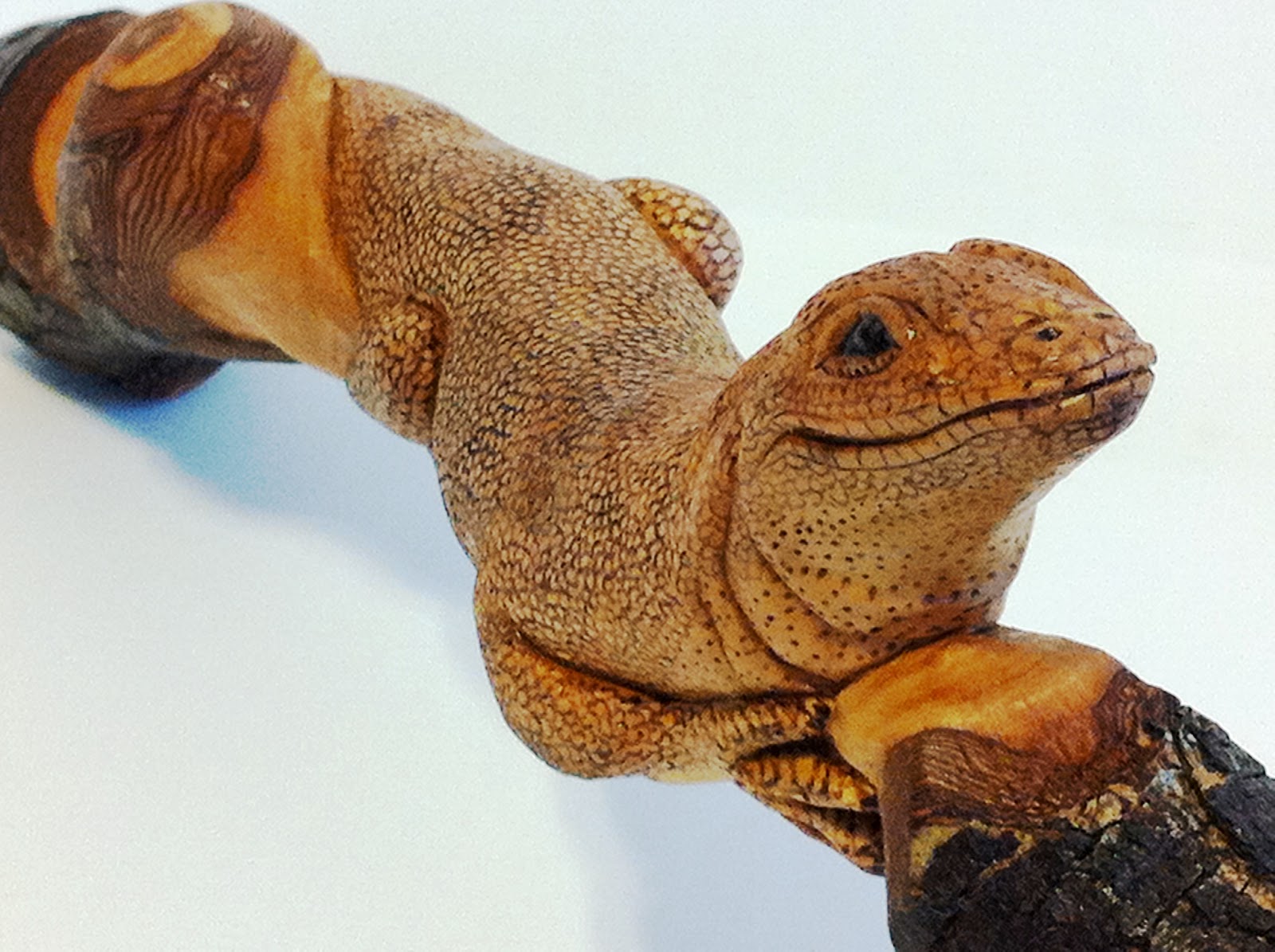 Mike Pounders Wood Carving: Lizard Cane completed