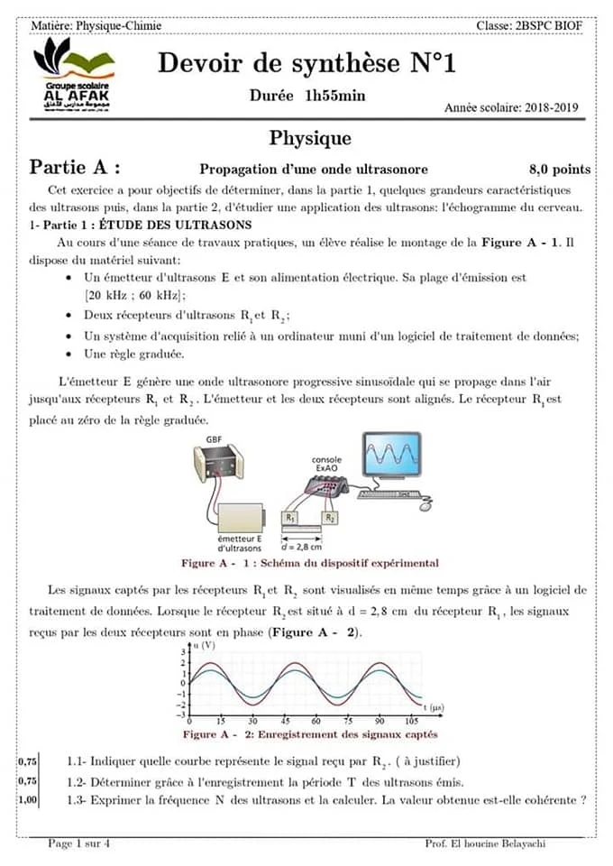 controle 1 physique-chimie semestre 1 2bac international
