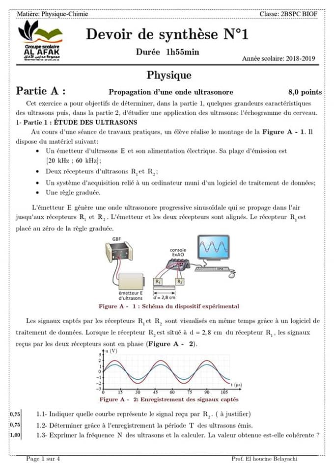 controle 1 physique-chimie semestre 1 2bac international