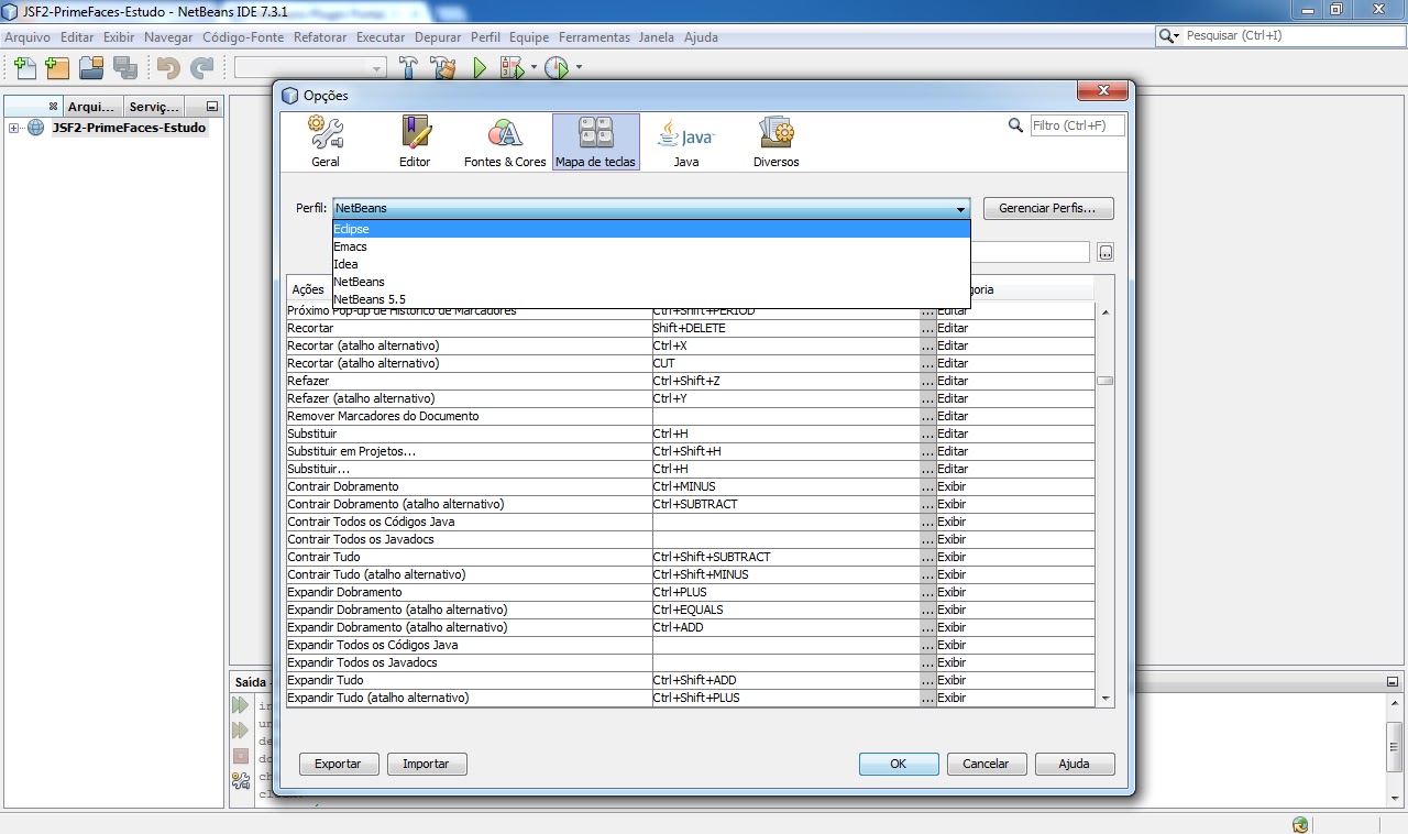 Java na Veia: Como trocar o sistema de atalhos do Netbeans para o do Eclipse