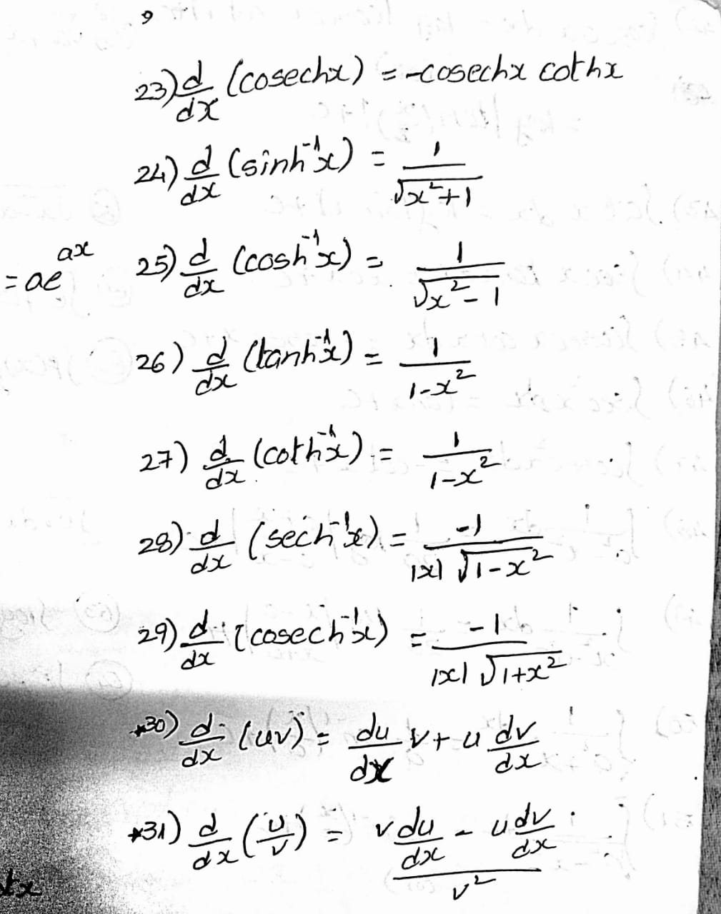 IMPORTANT FORMULAS OF DIFFERENTIATION OR DIFFERENTIAL EQUATIONS