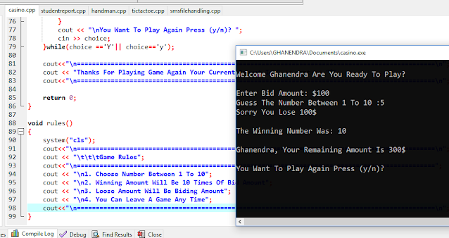 Casino Number Guessing Game in C++ with Project Report | Game