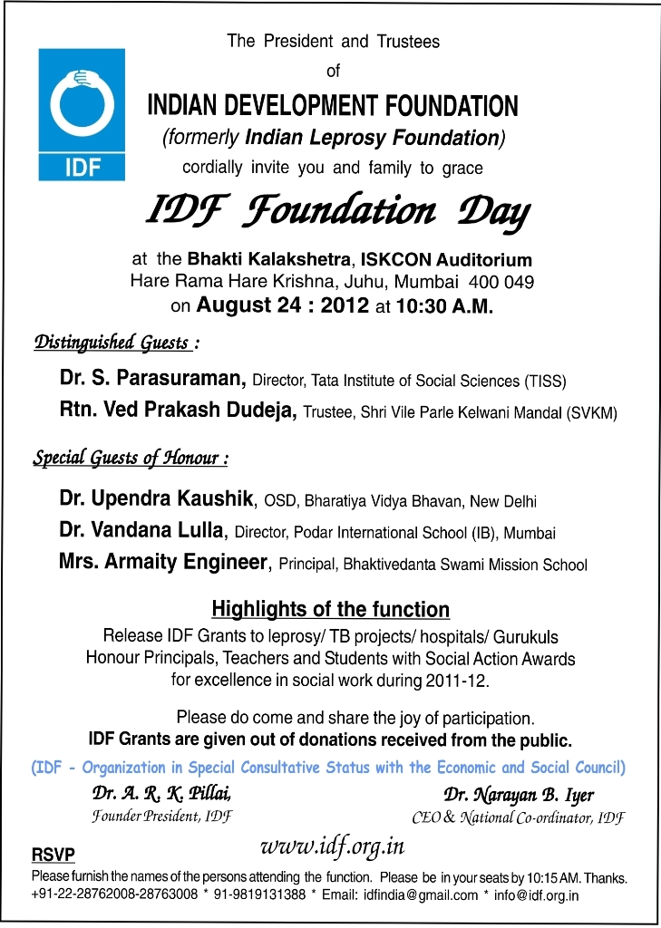 INDIAN DEVELOPMENT FOUNDATION: August 2012