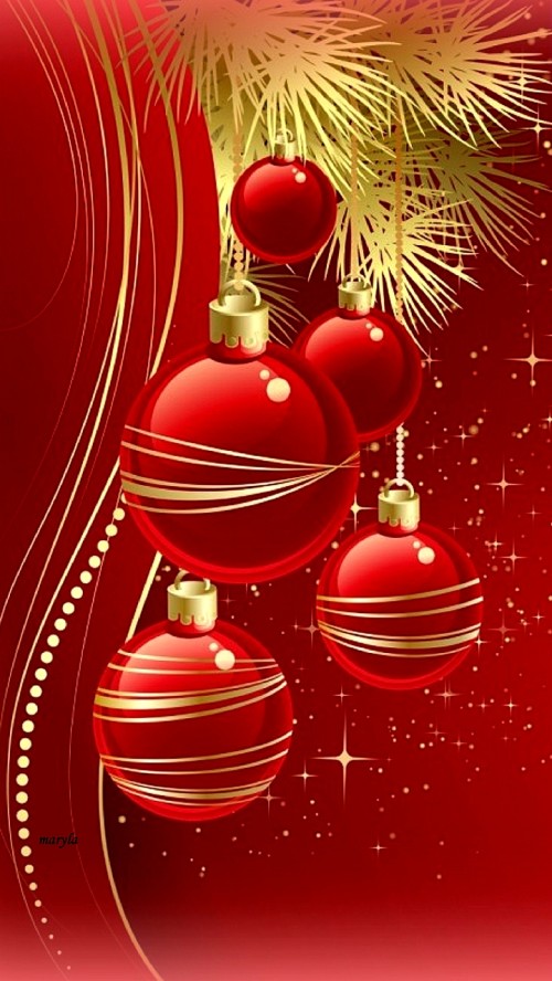 Besplatne Čestitke: Crvene Božićne kuglice za bor