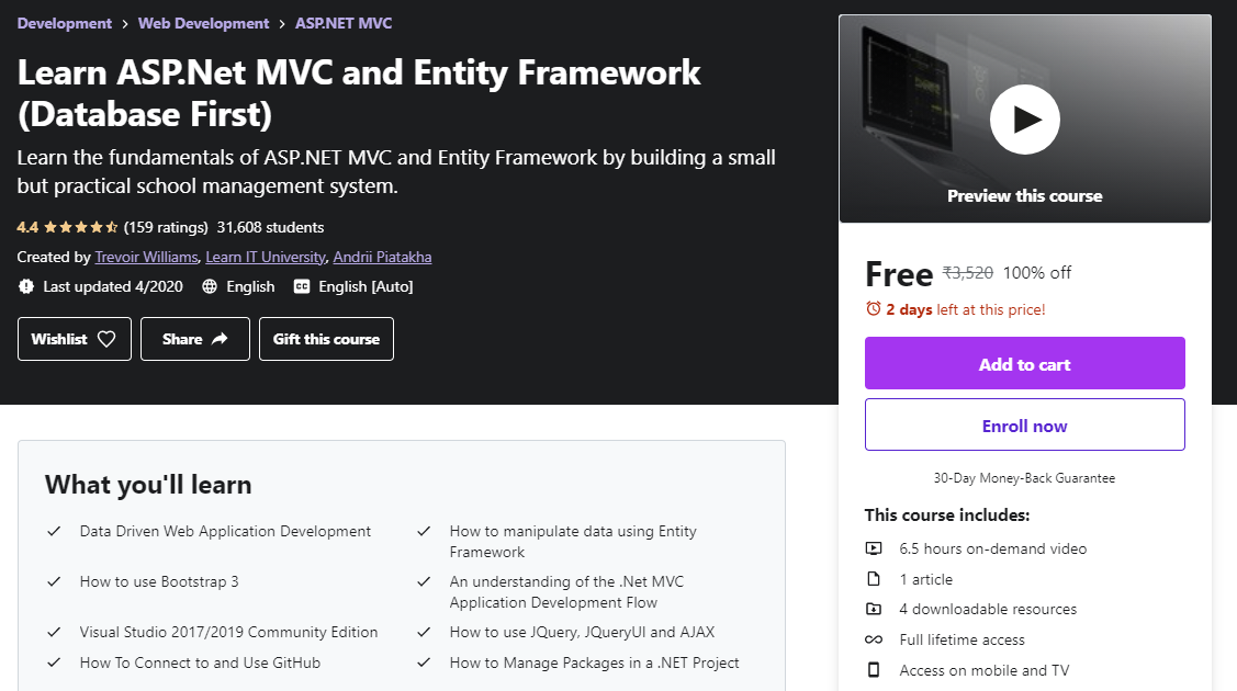 Learn ASP.Net MVC and Entity Framework (Database First)