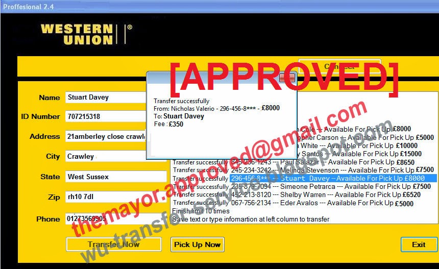 WU TRANSFER SERVICE APPROVED: Western Union Transfer Service