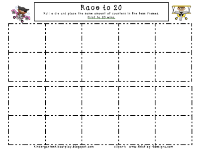 Kindergarten Kids At Play: Race to 10 & Race to 20 Tens Frame Dice Games