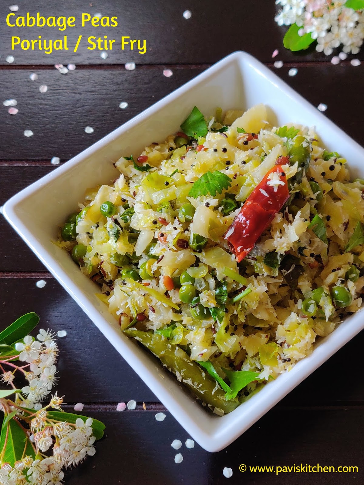 cabbage poriyal recipe | cabbage peas poriyal | muttaikose poriyal ...