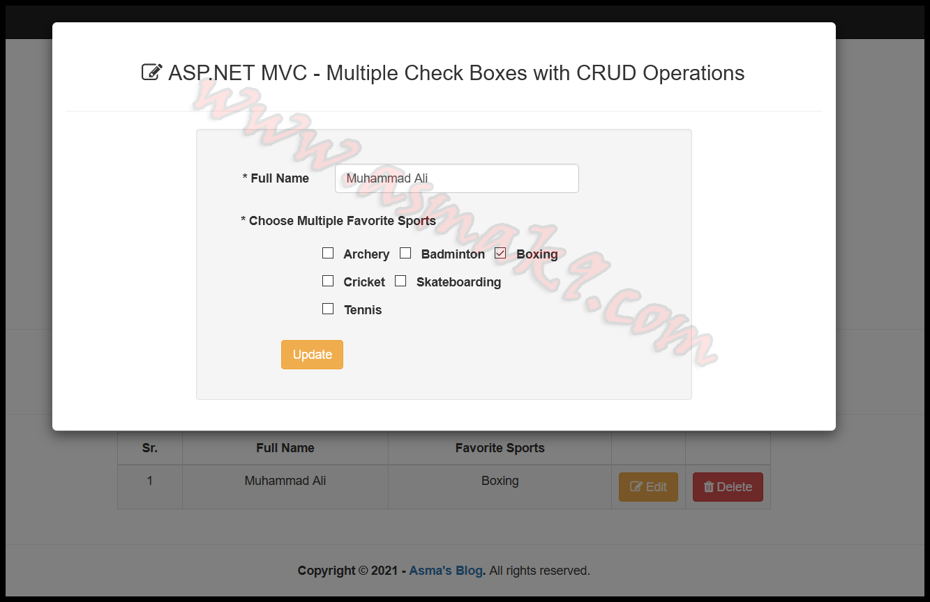 ASP.NET MVC: How to Create Multiple Check Boxes with CRUD Operations - Asma's Blog