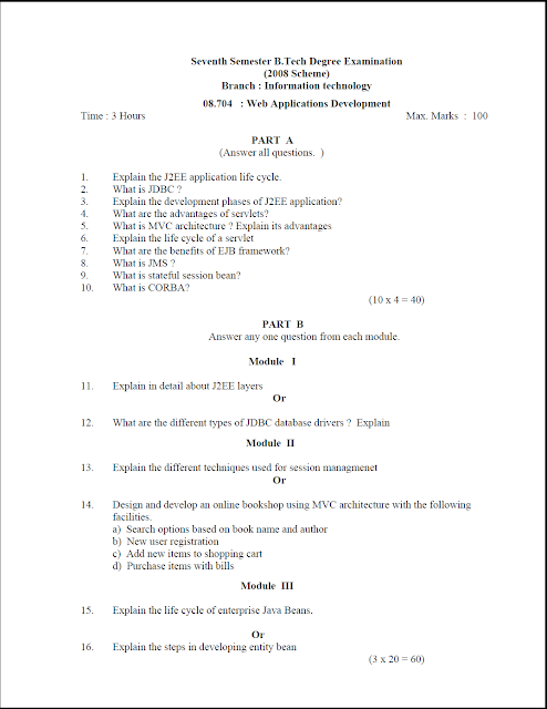 Kerala University B.Tech Web Applications Development 2017 Question ...