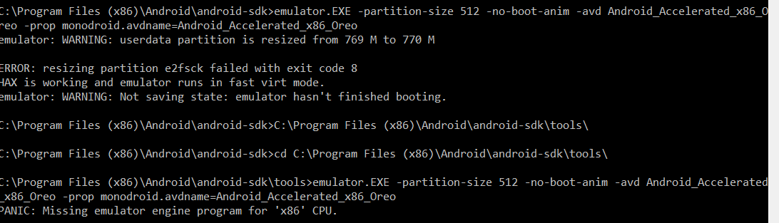 Xamarin Android > PANIC: Missing emulator engine program for 'x86' CPU - CRM & Cloud