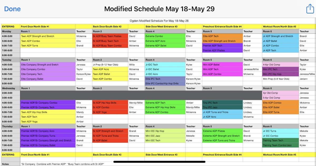 Modified Schedule for May
