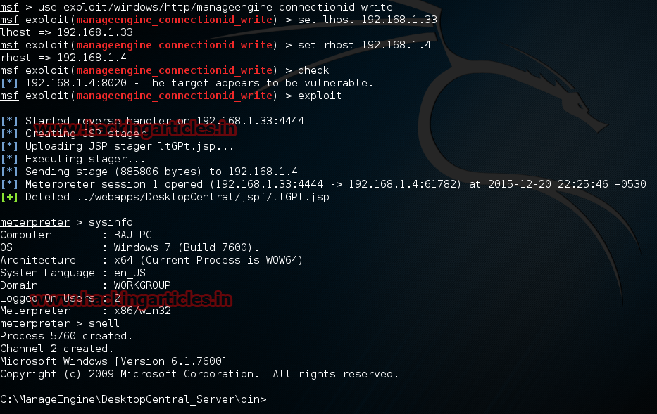 Hack Remote Windows Pc Manage Engine Desktop Central 9 File Upload Servlet Connection Id