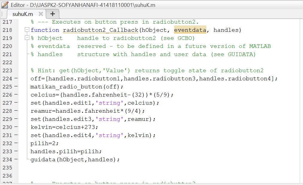 Konversi Suhu Matlab - Menggunakan radio button