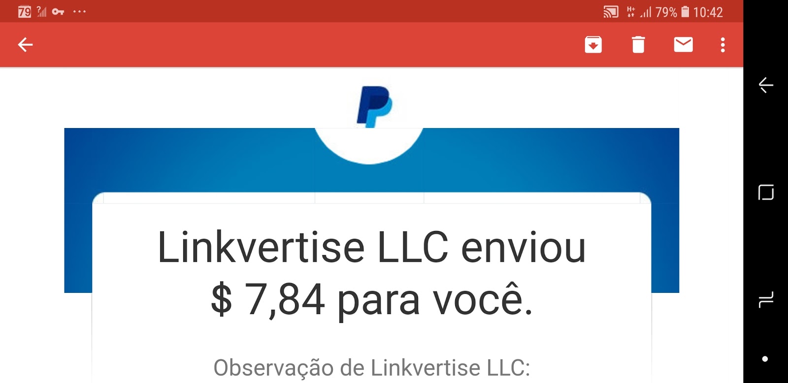 1ª Pagamento do encurtador de links Linkvertise