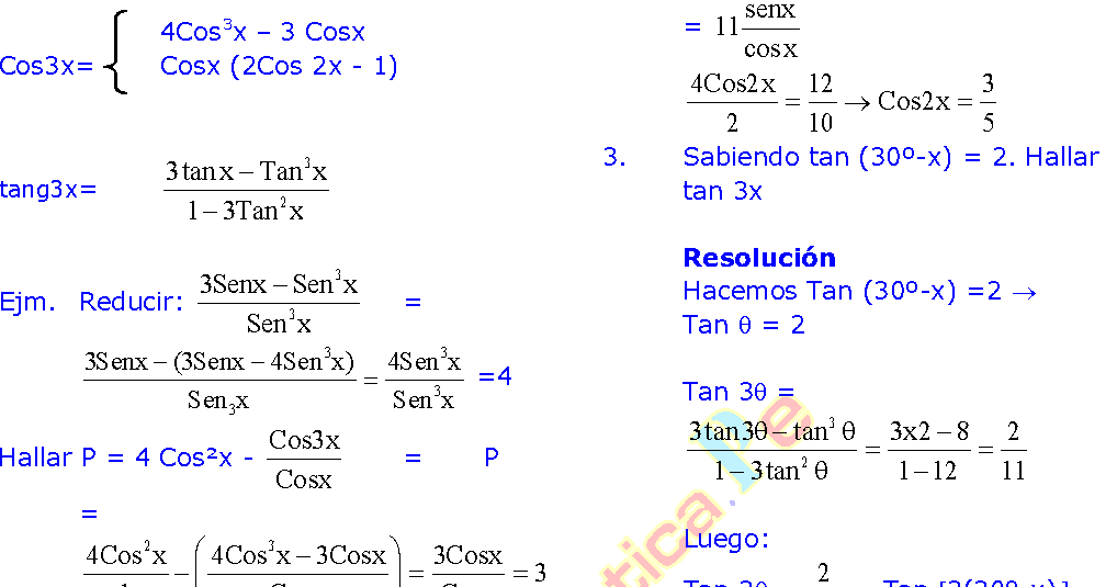 IDENTIDADES TRIGONOMÉTRICAS DE ÁNGULO TRIPLE PROBLEMAS RESUELTOS EN PDF