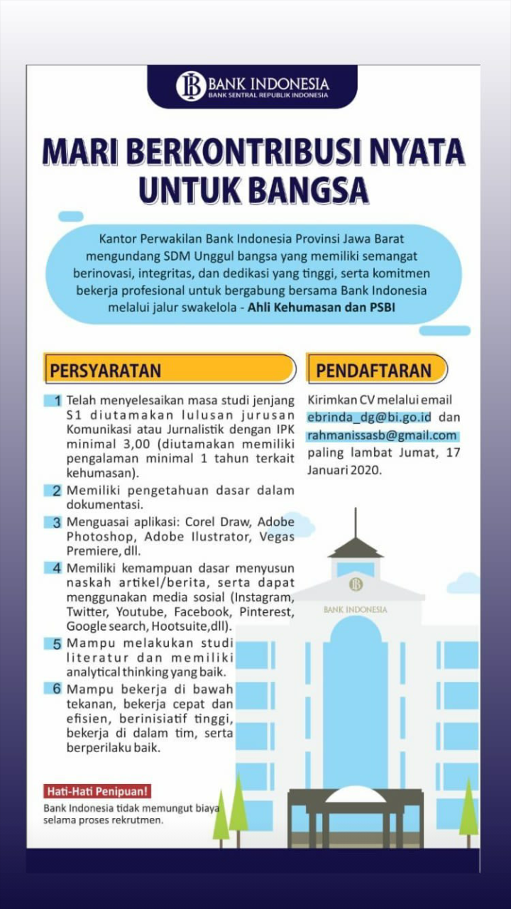 Lowongan Kerja Tenaga Pegawai Bank Indonesia Tahun 2020 ... Lowongan Kerja Tenaga Pegawai Bank Indonesia Tahun 2020 ...