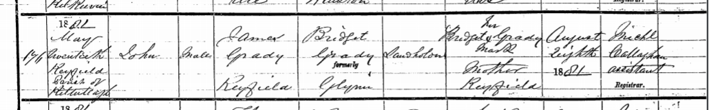 O'Grady Family: G1: James O'Grady Keyfield research