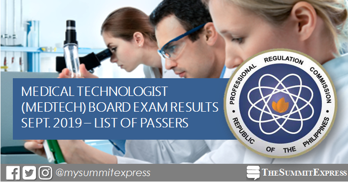 FULL RESULTS: September 2019 Medtech board exam list of passers, top 10 ...