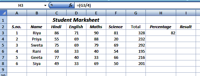 How to Create a Marksheet in Ms Excel | Computer all notes