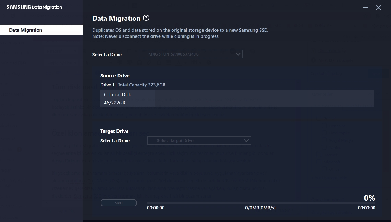 Samsung Data Migration - Windows'u HDD'den Samsung SSD'ye Taşıma
