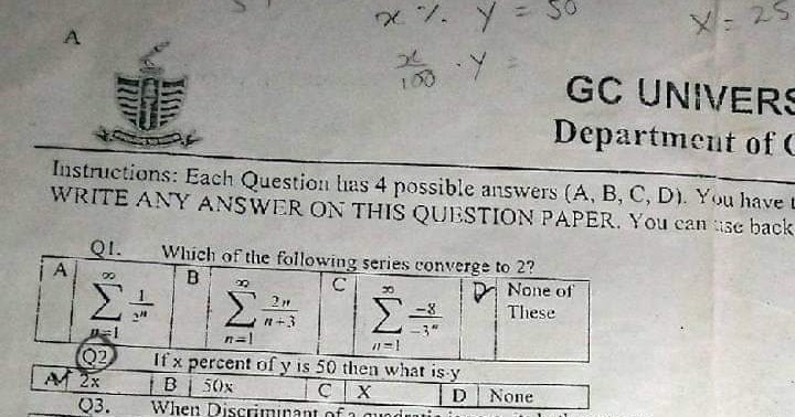 BSCS PAST ENTRY TEST PAPERS, GCU LAHORE - GC University Admission Help Desk