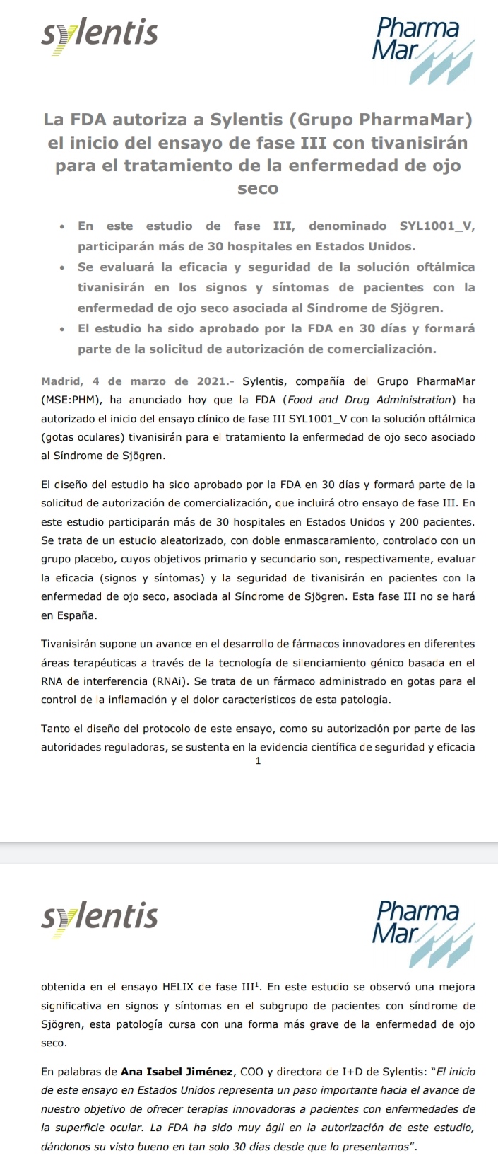 PHARMA JONPI .: Sylentis Obtuvo el Ok al Inicio de la Primera de las ...