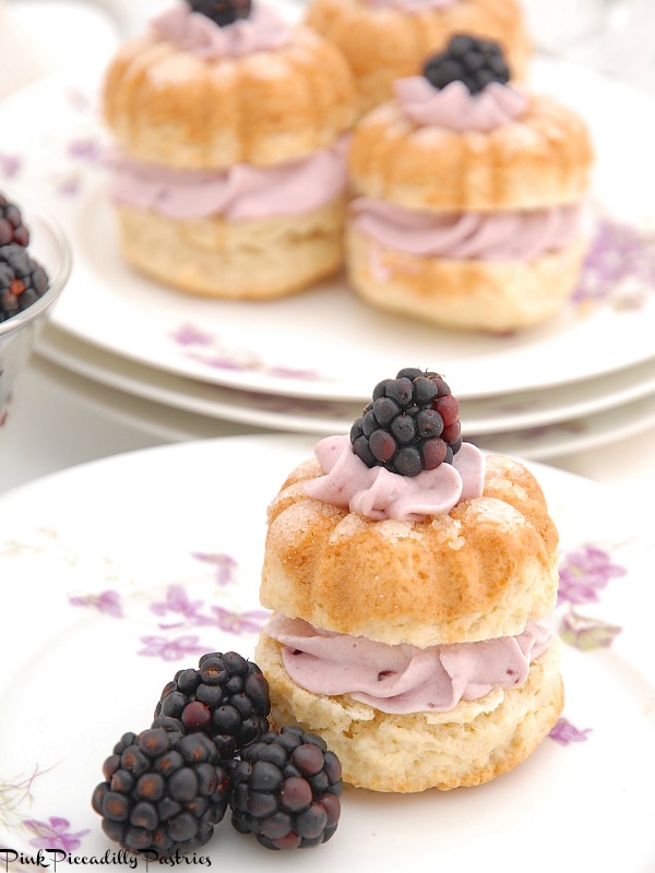 Pink Piccadilly Pastries: Cream Tea Scones with Blackberry Whipped Cream