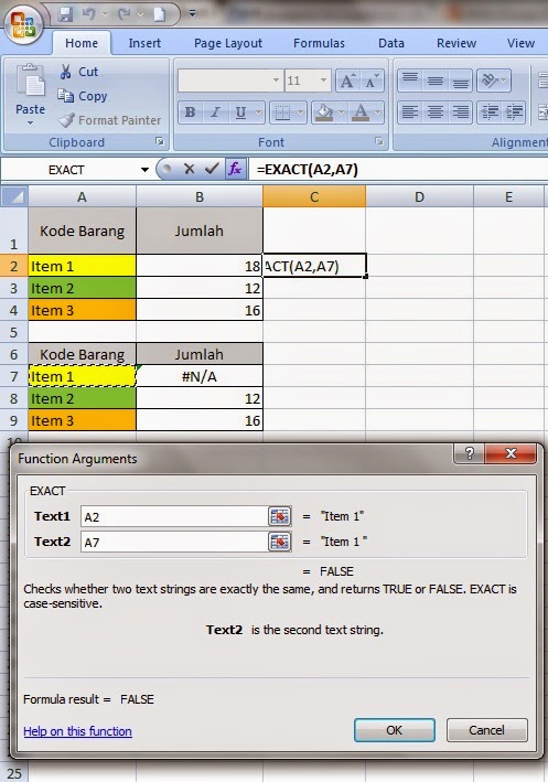 Rumus Fungsi Excel: Fungsi Exact di Excel
