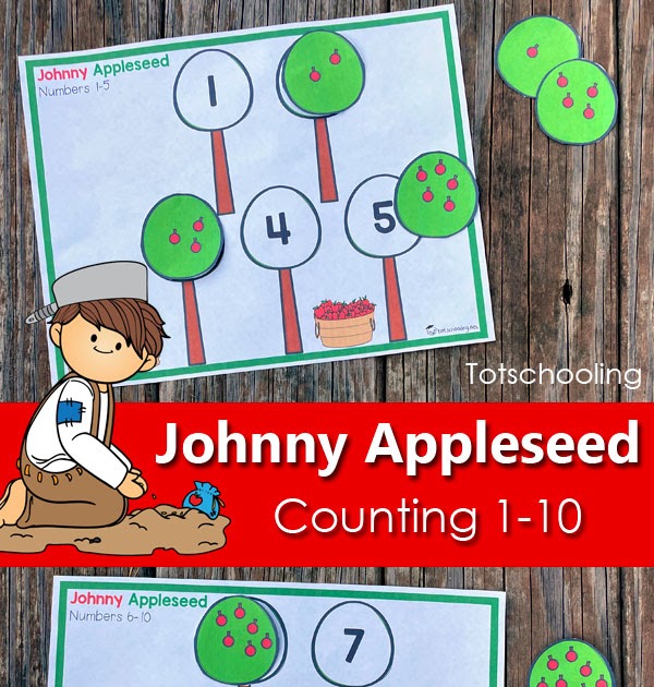 Johnny Appleseed Counting Activity for Preschool | Totschooling ...