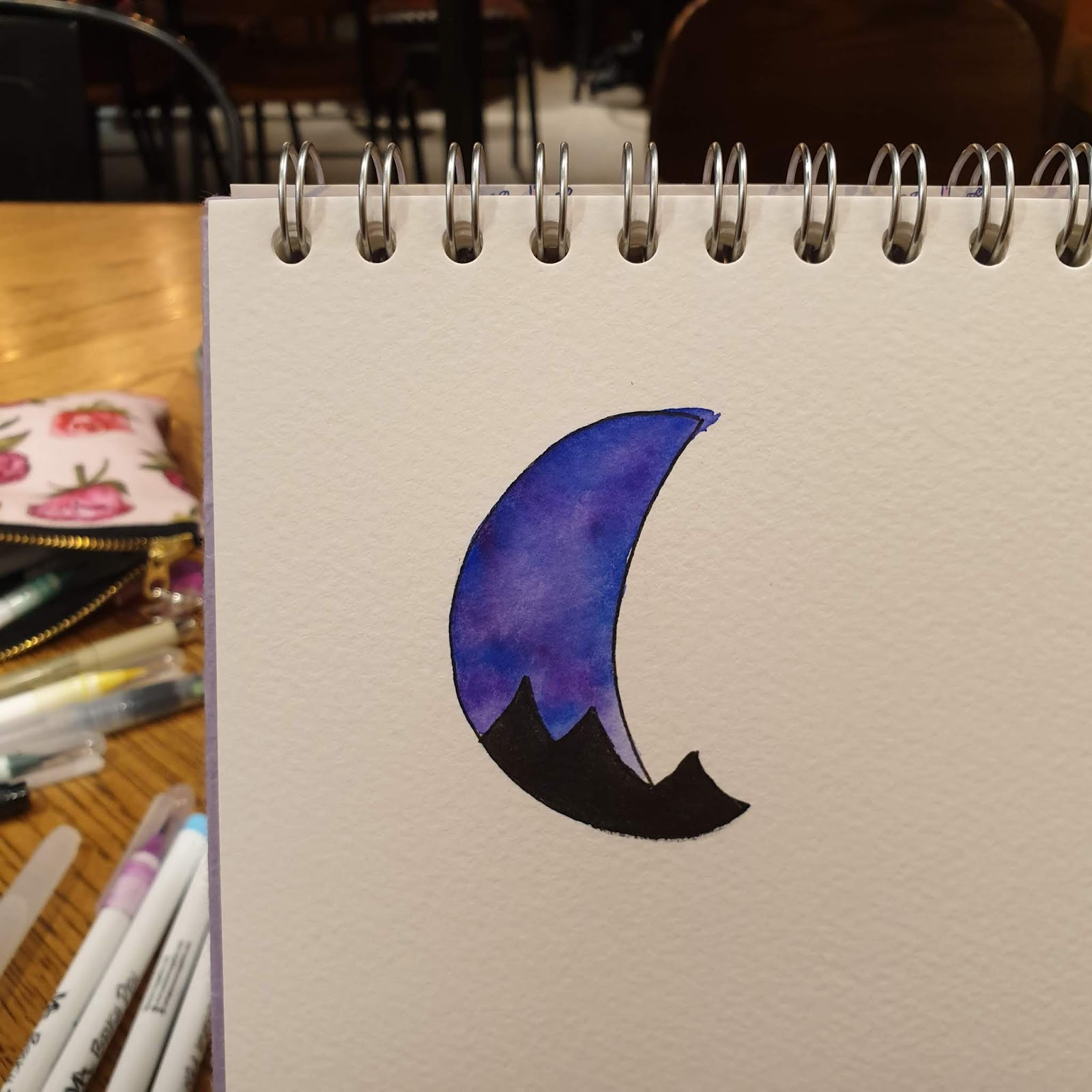 Step by Step Crescent Moon – using waterbrush pens