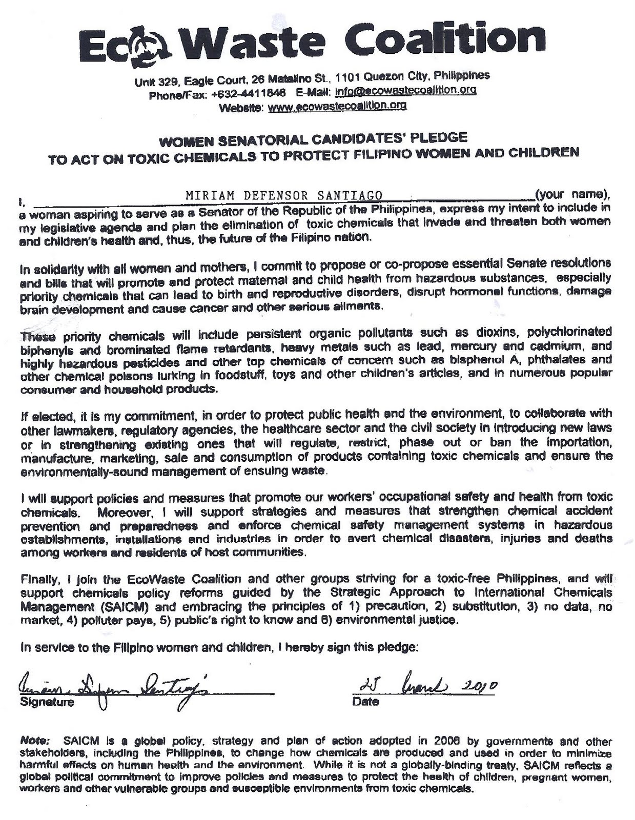 EcoWaste Coalition Backs Quezon Service Cross for Senator Miriam ...