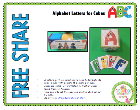 Free Monster Alphabet Cards for Cubes ~ Preschool Printables