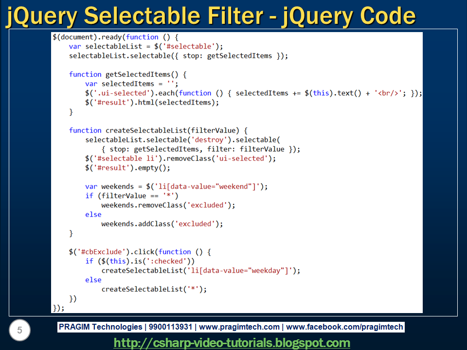 Sql Server Net And C Video Tutorial Jquery Selectable Filter